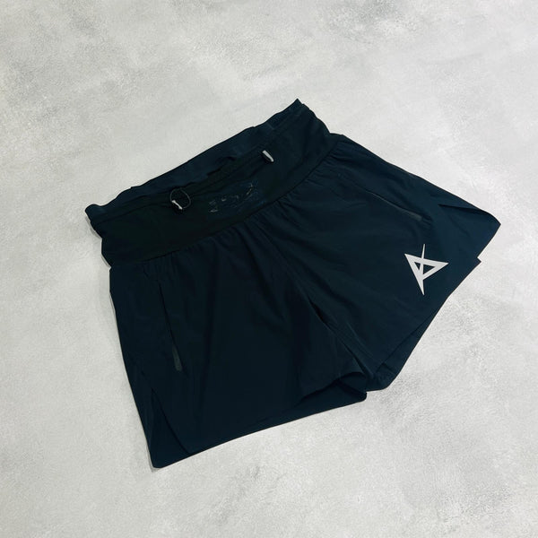 AKIV 多功能越野跑褲銀色Logo女款 | 平腳內膽版 | 經典黑色